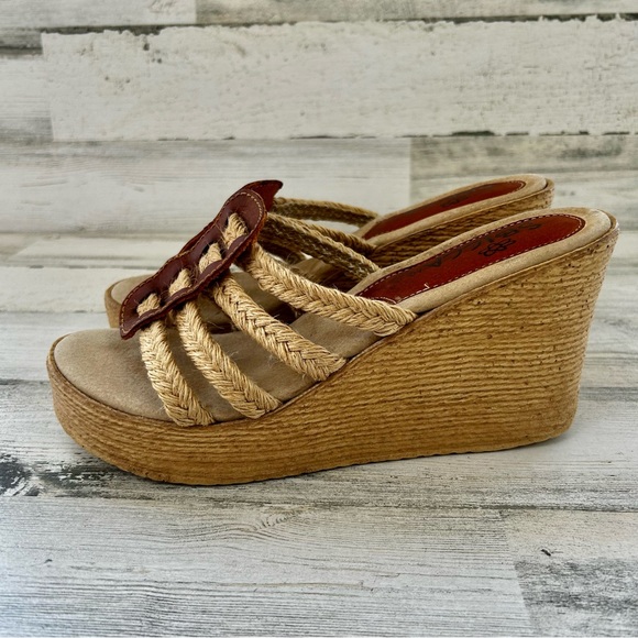 Sbicca | Shoes | Sbicca Handmade Jute Brown Leather Wedge Sandals ...